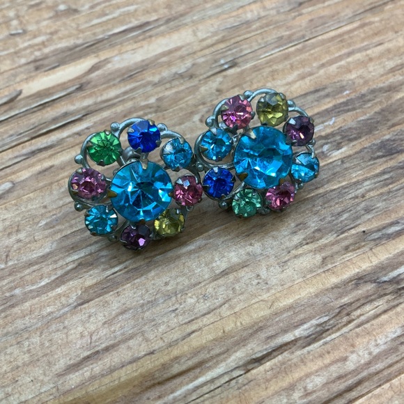 Vintage | Jewelry | Multicolor Vintage Crystal Cluster Design Silver ...
